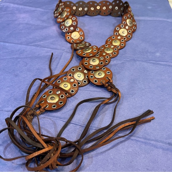 Accessories | Vintage Wide Boho Disc Leather Hip Belt 335 | Poshmark